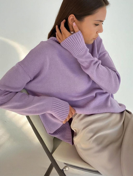Свитер Женский SYJWY фиолетовый Нейлон, размер 44 Без застежки Воротник свободный Длинный ...
