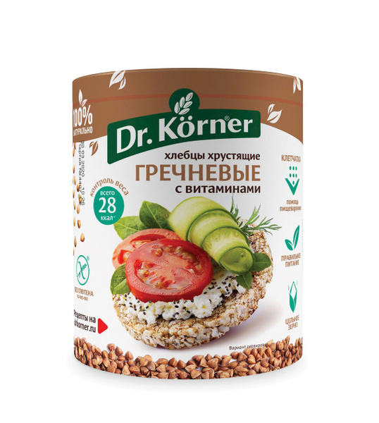 Хлебцы Dr. Korner гречневые с витаминами без глютена, 100г купить на ...