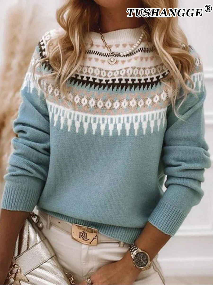 Свитер Женский TUSHANGGE небесный Полиэфирное волокно, размер 50, 52 Без застежки свободный ...