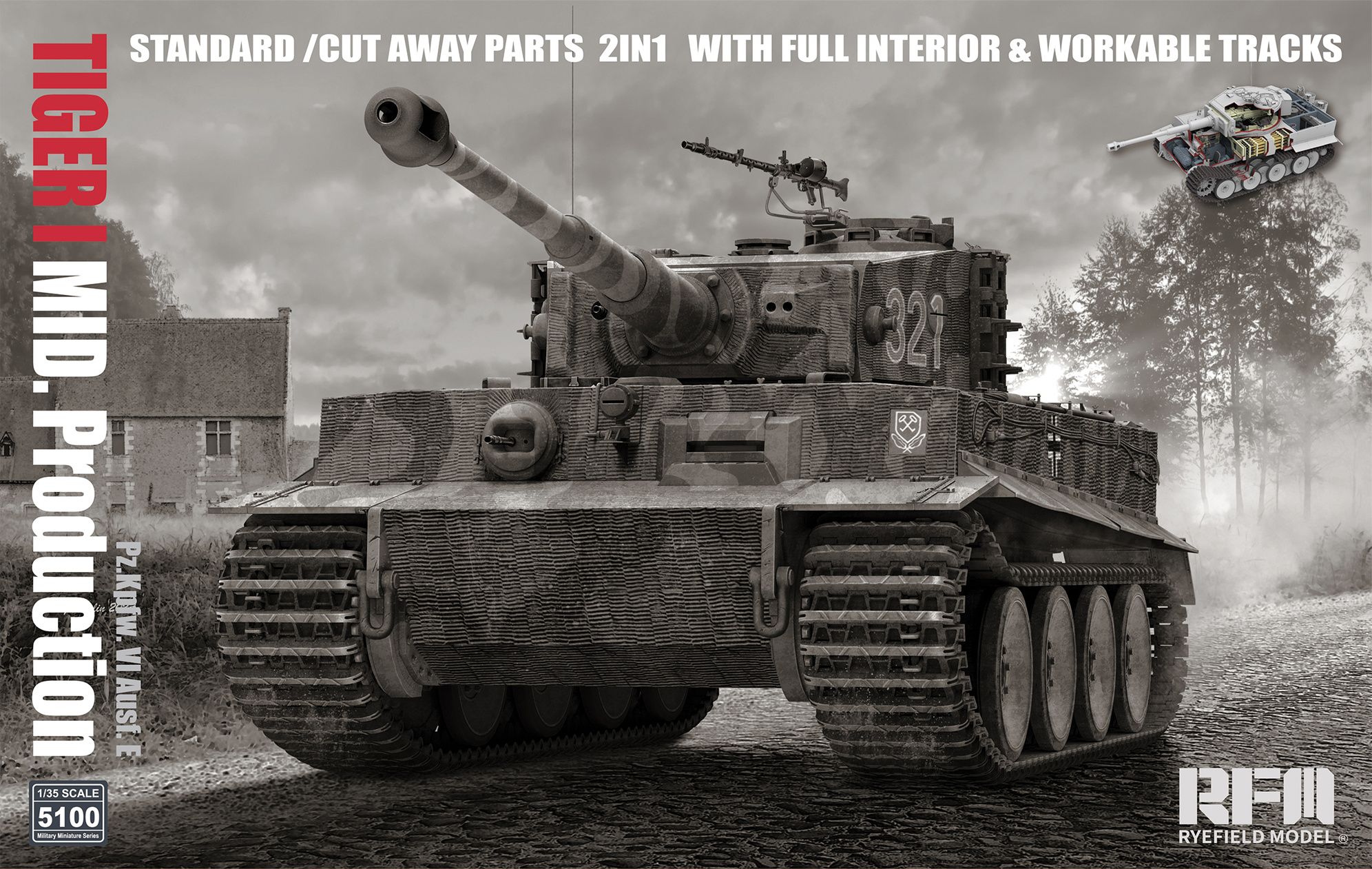 Сборная модель танка Tiger I MID. Production 2in1 w/cutaway parts ...