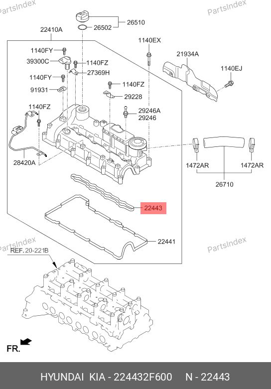 Прокладка клапанной крышки малая, HYUNDAI/KIA/MOBIS 224432F600 купить ...