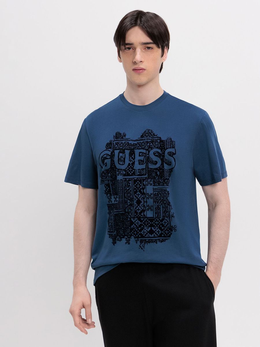 Футболка Мужской GUESS синий, размер 48 Хлопок Повседневный Бангладеш ...