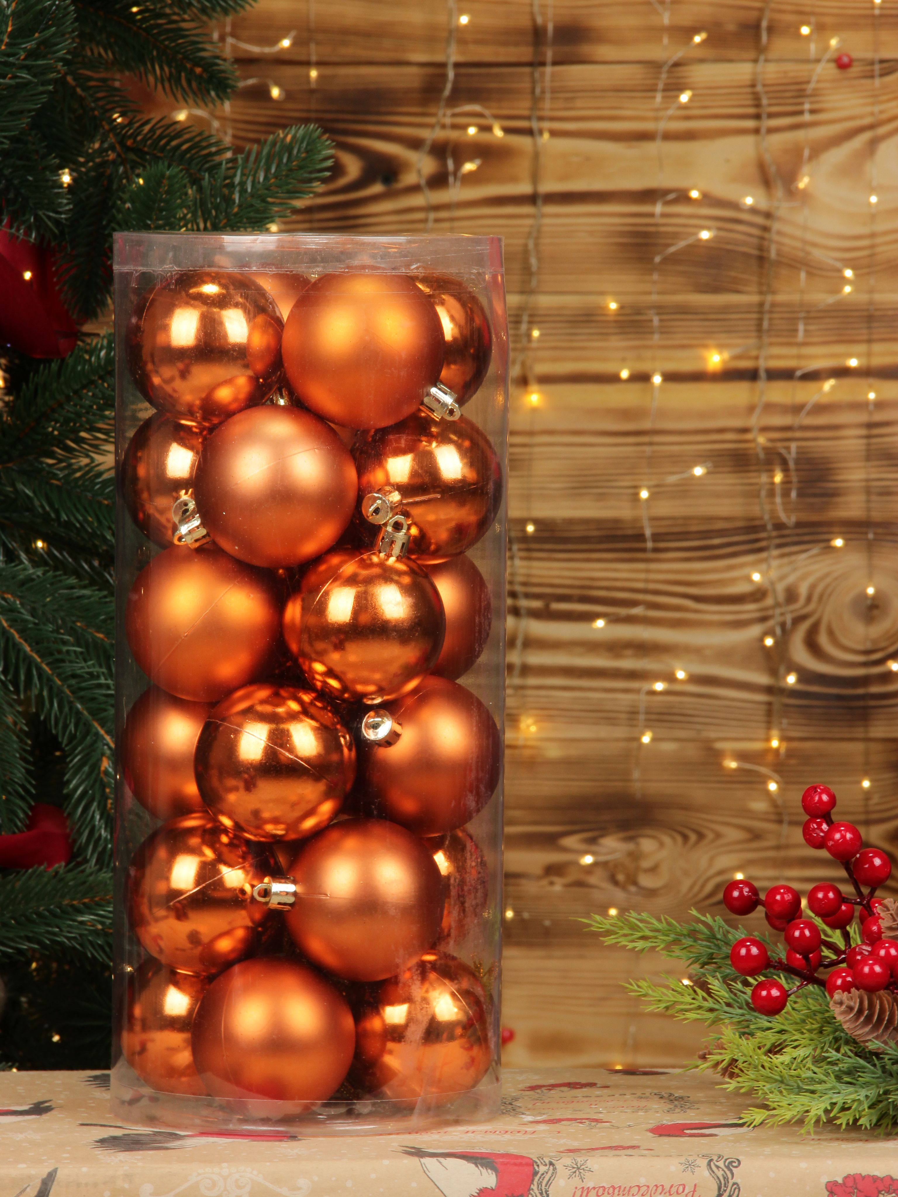 Елочные шары оранжевые 6 см 24 шт, набор шаров на елку, новогодние шары ...