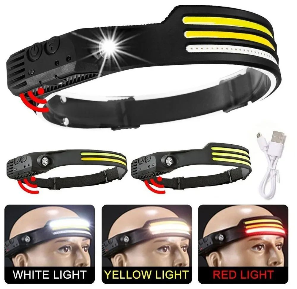 Налобный фонарик аккумуляторный с датчиком движения W689-3 (10 режимов ...