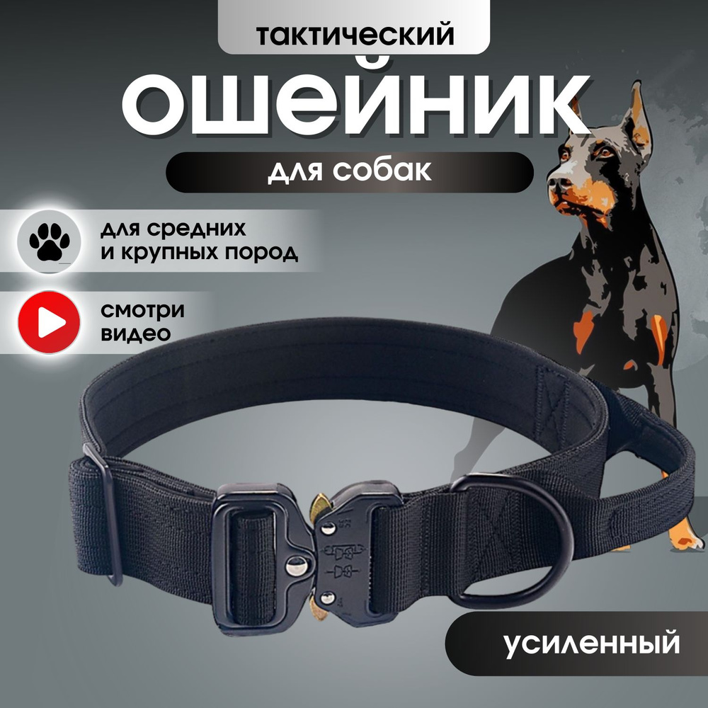 Ошейник для собак средних и крупных пород с ручкой и подкладом