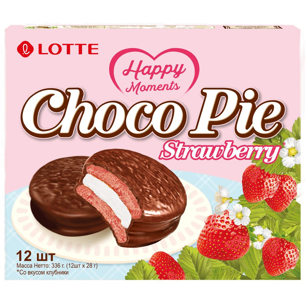 Пирожное ЛОТТЕ Чоко Пай Клубника 336 гр., LOTTE Choco Pie Strawberry ...