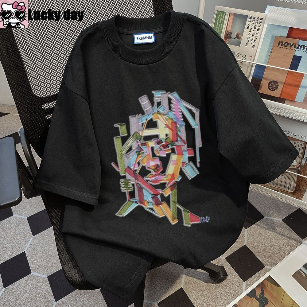 Футболка Мужской, Женский SYJWY черный Короткий, размер 48 Хлопок Однотонный, Пэчворк ...