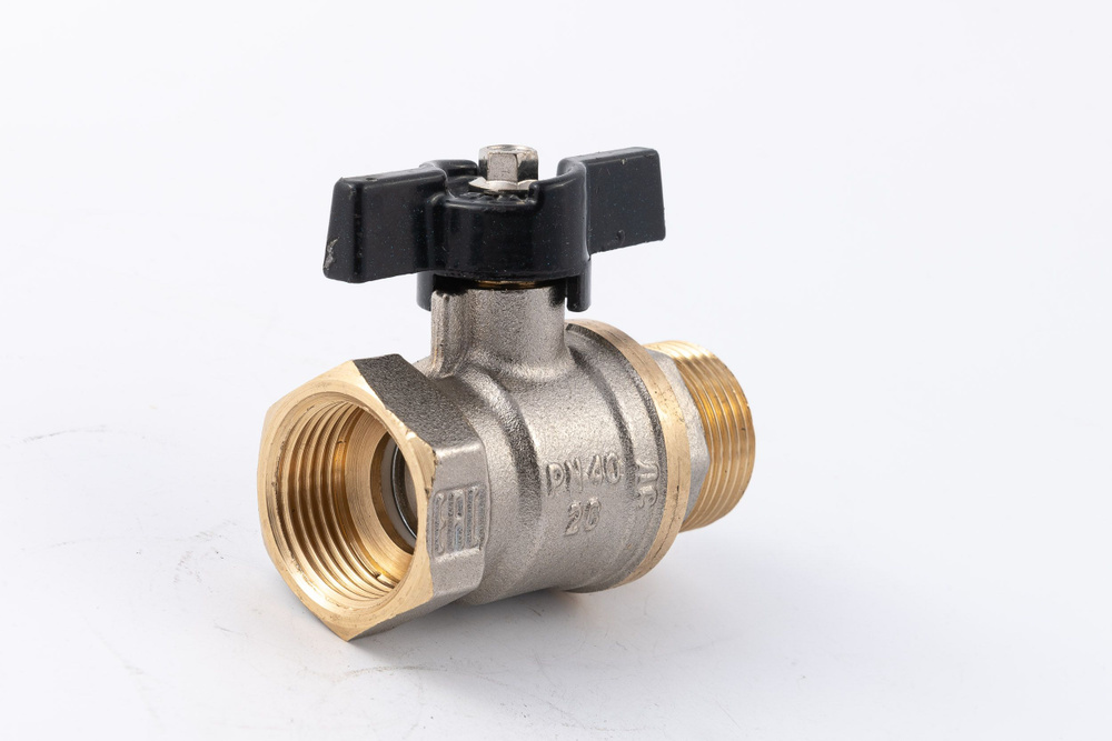 Кран шаровый муфтовый двусоставной НР/ВР латунный никел. (2PC), DN15 (1 ...