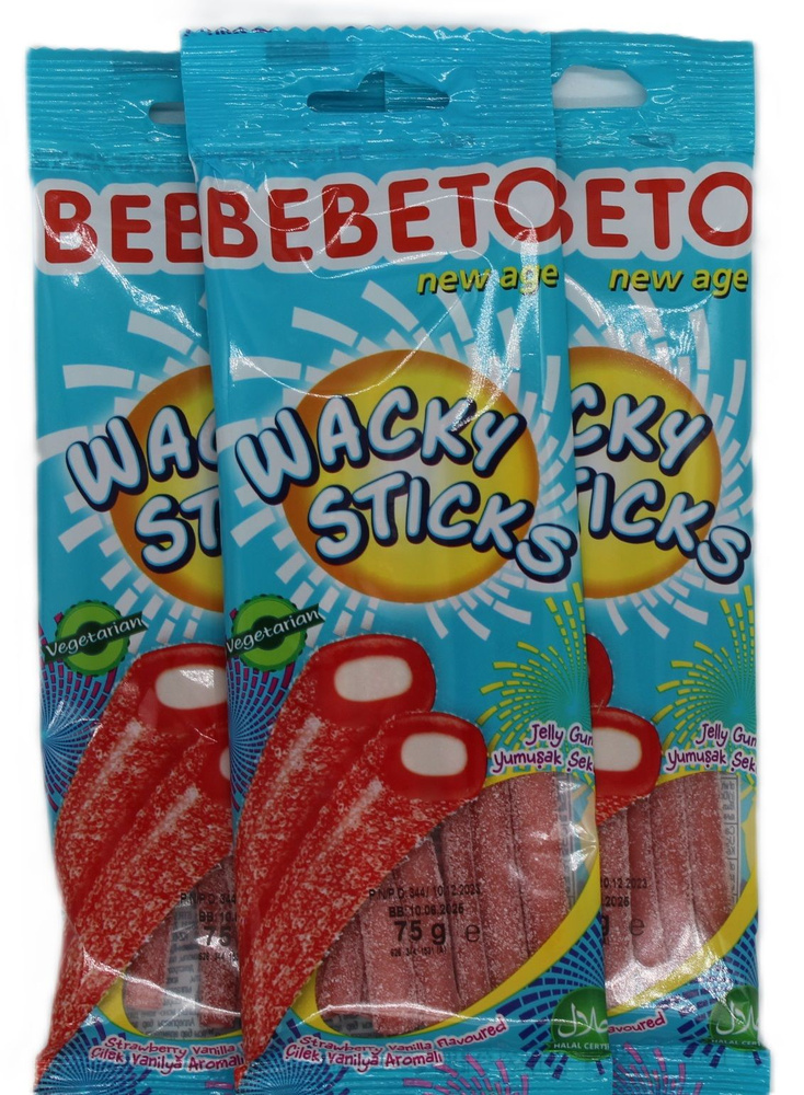 Жевательный мармелад Bebeto Wacky Sticks со вкусом клубники и ванили ...