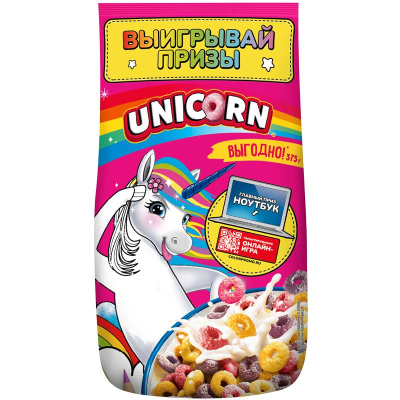 Готовый завтрак Kellogg's Unicorn Радужные колечки с фруктовым вкусом ...