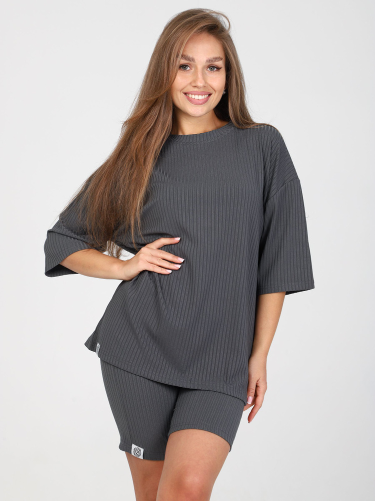 Домашний комплект Женский Sevatex Домашний, Спортивный, размер 48 Без застежки графит Однотонный ...