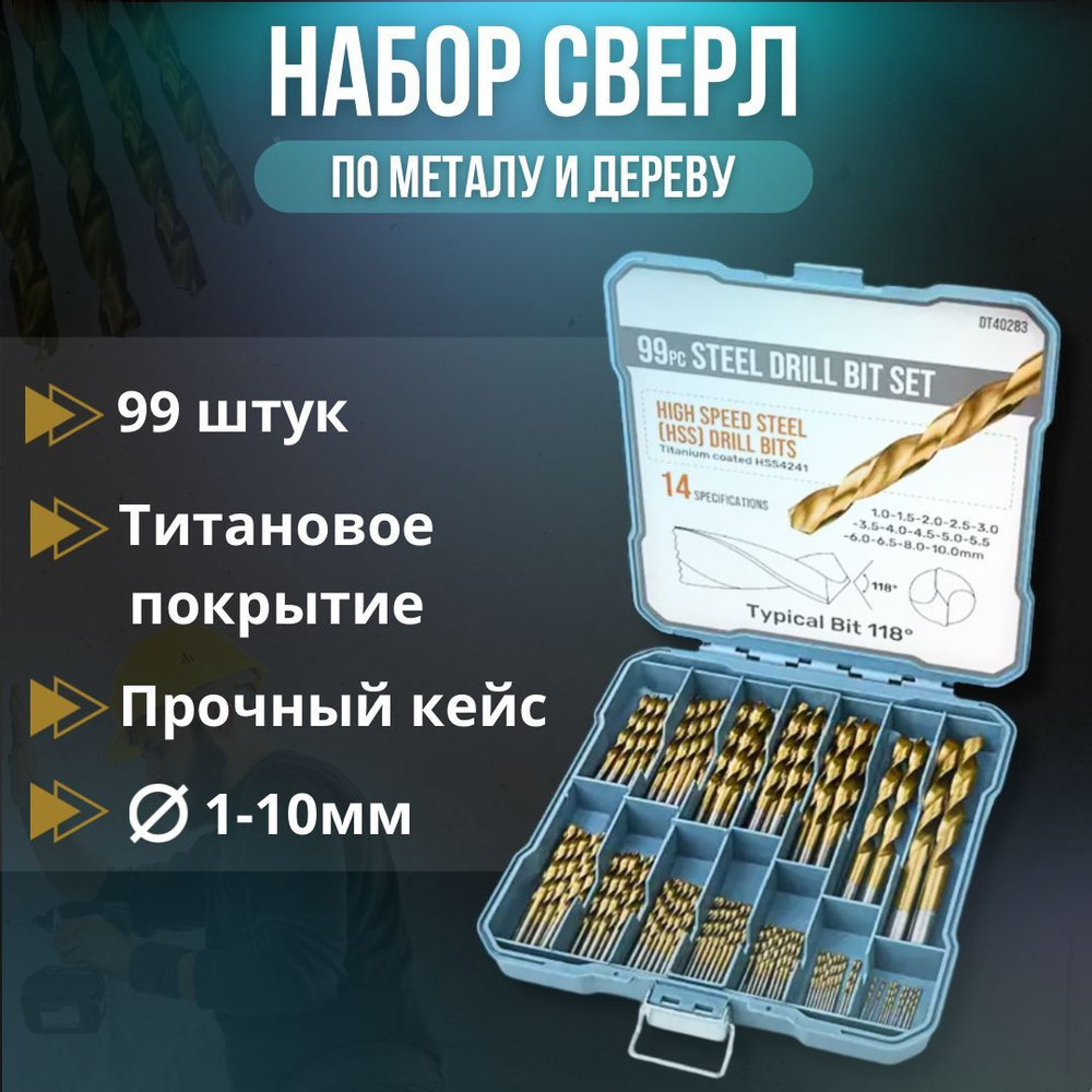 Набор сверл HSS с титановым покрытием 1-10мм в кейсе 99 штук купить на OZON по низкой цене ...
