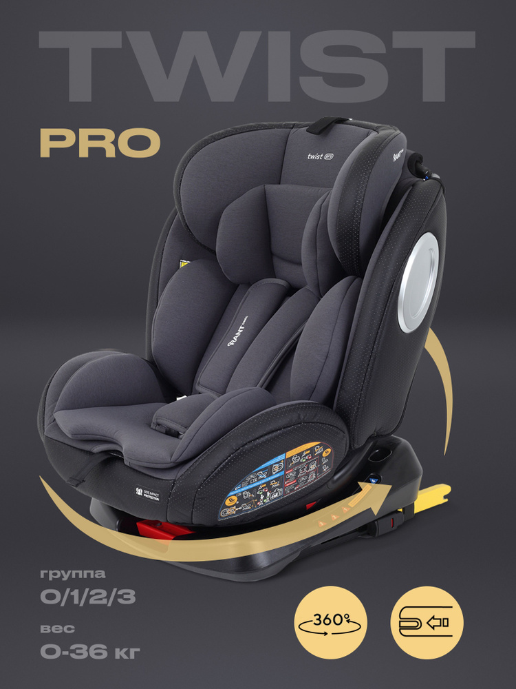 Автокресло детское Rant basic Twist Pro isofix с якорным ремнем (top tether) YC06, группа 0+/1/2 ...