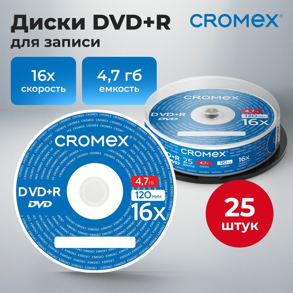 DVD диски для записи музыки аудио фото видео набор DVD+R 25 штук, 4,7 ...