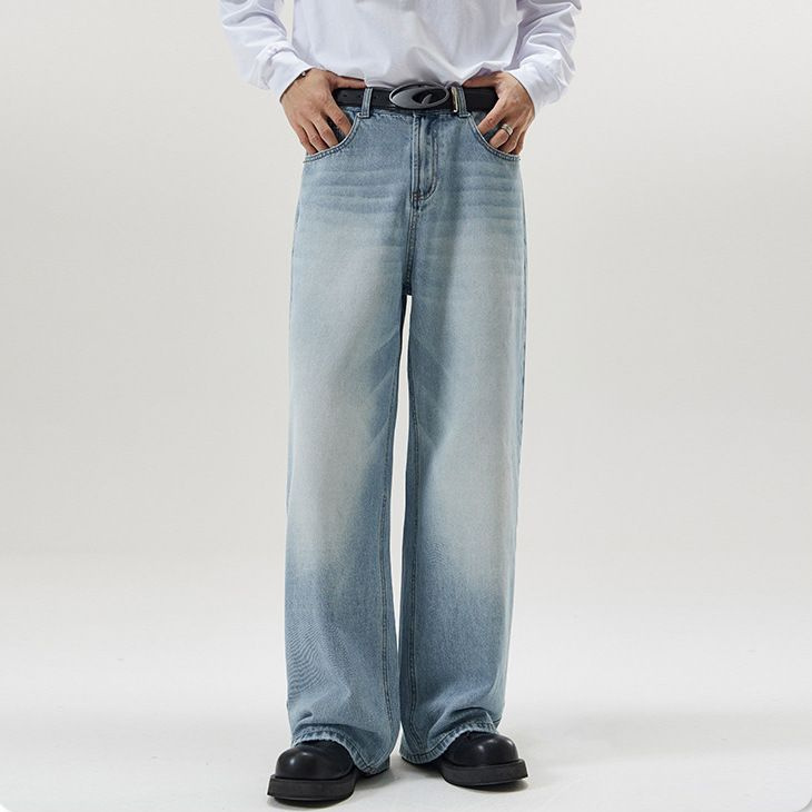 Джинсы Мужской BASE JEANS голубой широкие Деним, размер 46, 48 ...