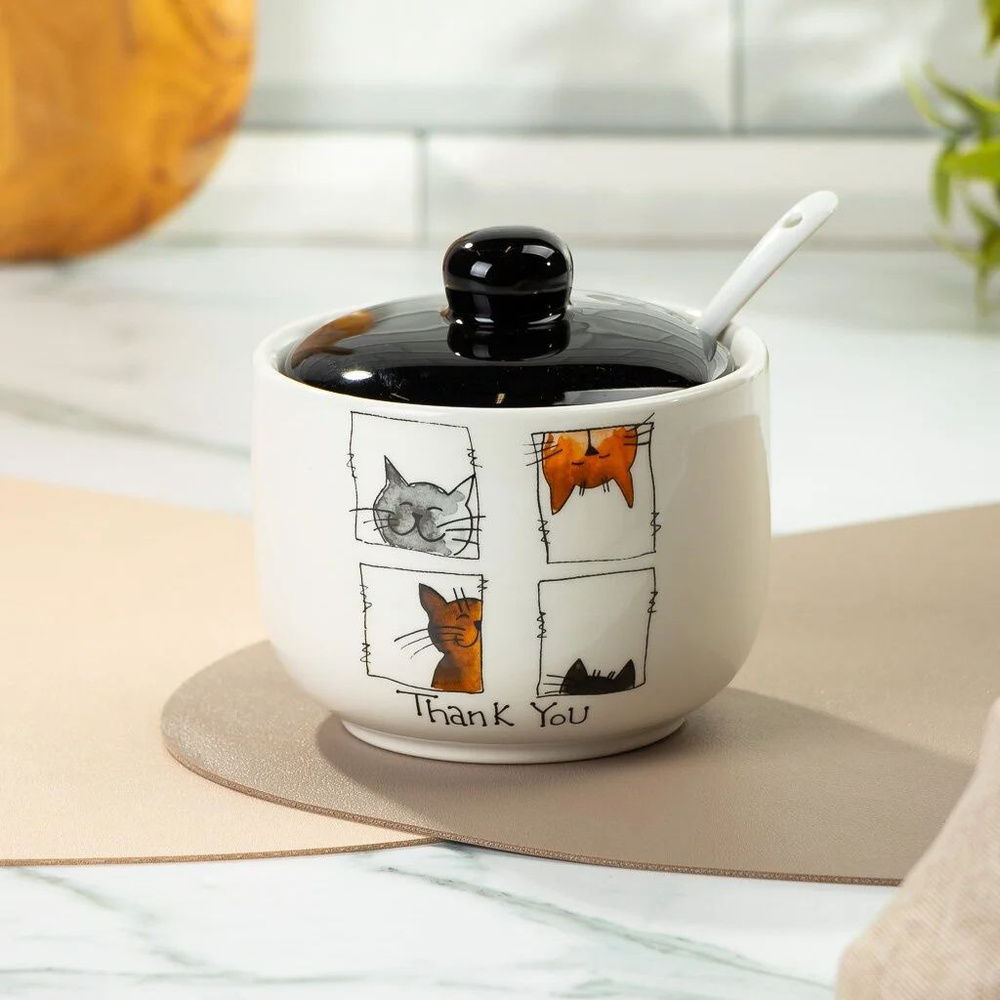 Daniks Сахарница из доломита с ложкой и крышкой 500 мл Cats купить на OZON по низкой цене ...