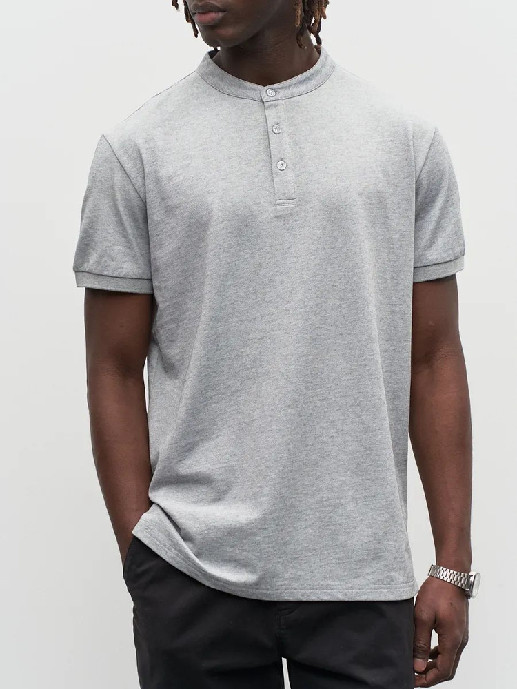 Поло Мужской FLOW LAB серый Короткий, размер 44, 46 Хлопок, Полиэстер Однотонный прямой ...