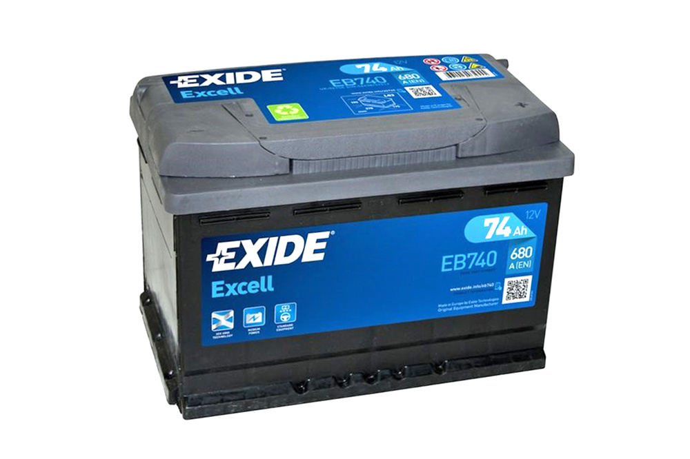Аккумулятор EXIDE EB740 Excell 12V 74Ah 680A 278х175х190 полярность ...