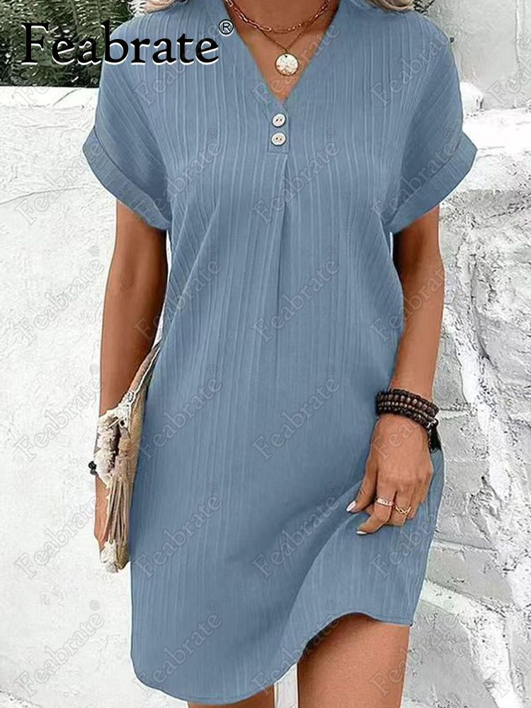 Платье Женский Feabrate синяя волна в складку Повседневный Короткий Полиэфирное волокно, размер ...