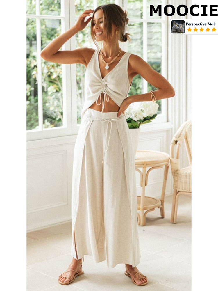 Комплект одежды Женский MOOCIE Пляжный абрикосовый, размер 48 Микровельвет Однотонный Китай Лето ...