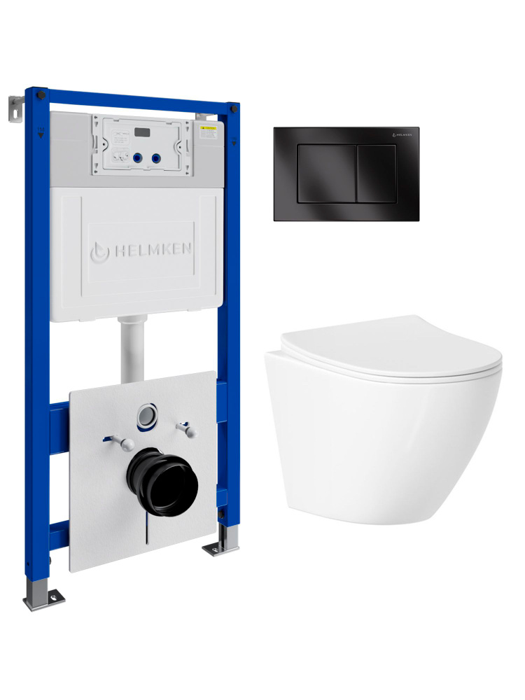 Инсталляция с унитазом комплект Helmken 35490101: унитаз подвесной, безободковый, сиденье с ...