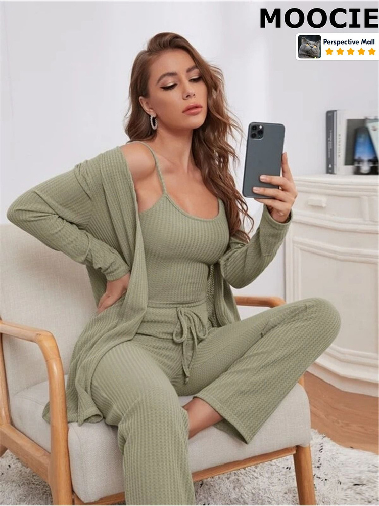 Комплект одежды Женский MOOCIE Спортивный бледно-зеленый, размер 44 Лен Однотонный Китай Лето ...