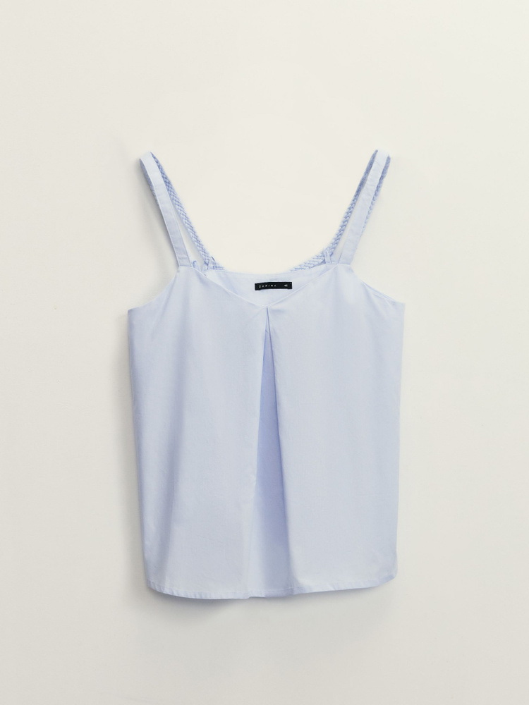 Топ Женский Zarina голубой, размер 46 Хлопок Без рукавов Повседневный Китай А-силуэт Однотонный ...