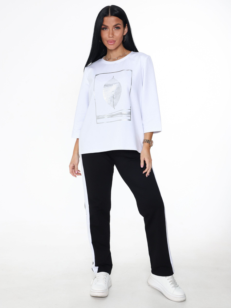 Комплект одежды Женский MIROLINE Повседневный двойка черный кварц, белый, размер 62 Футер ...