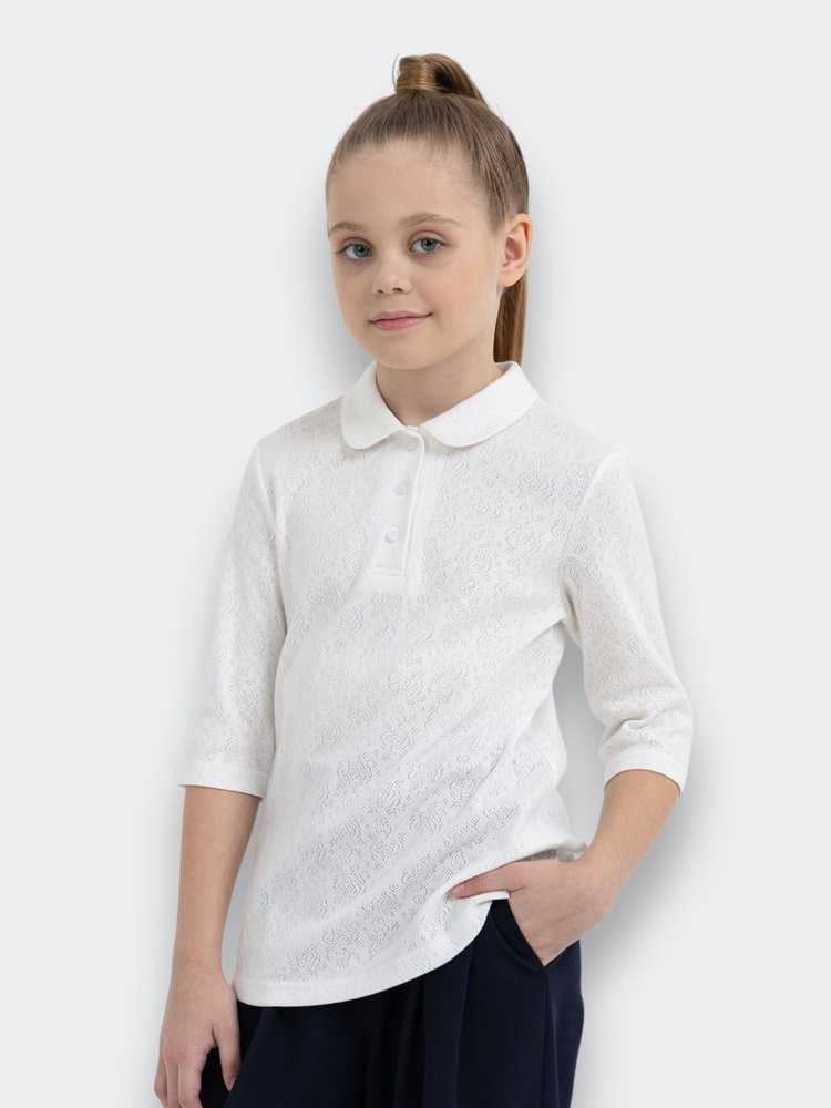 Блузка Девочки LADNO молочный Трикотаж, Кулирная гладь Воротник Три ...