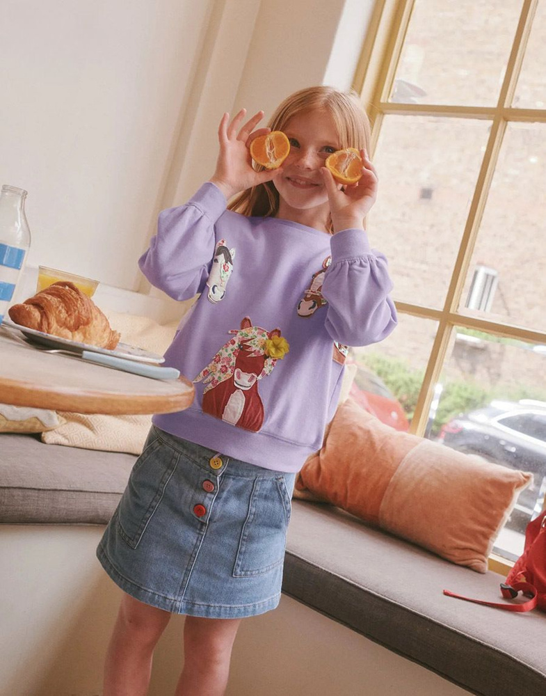 Лонгслив Девочки, Мальчики H&M пастельно-фиолетовый Длинный, размер 90 Хлопок Вышивка Животные ...