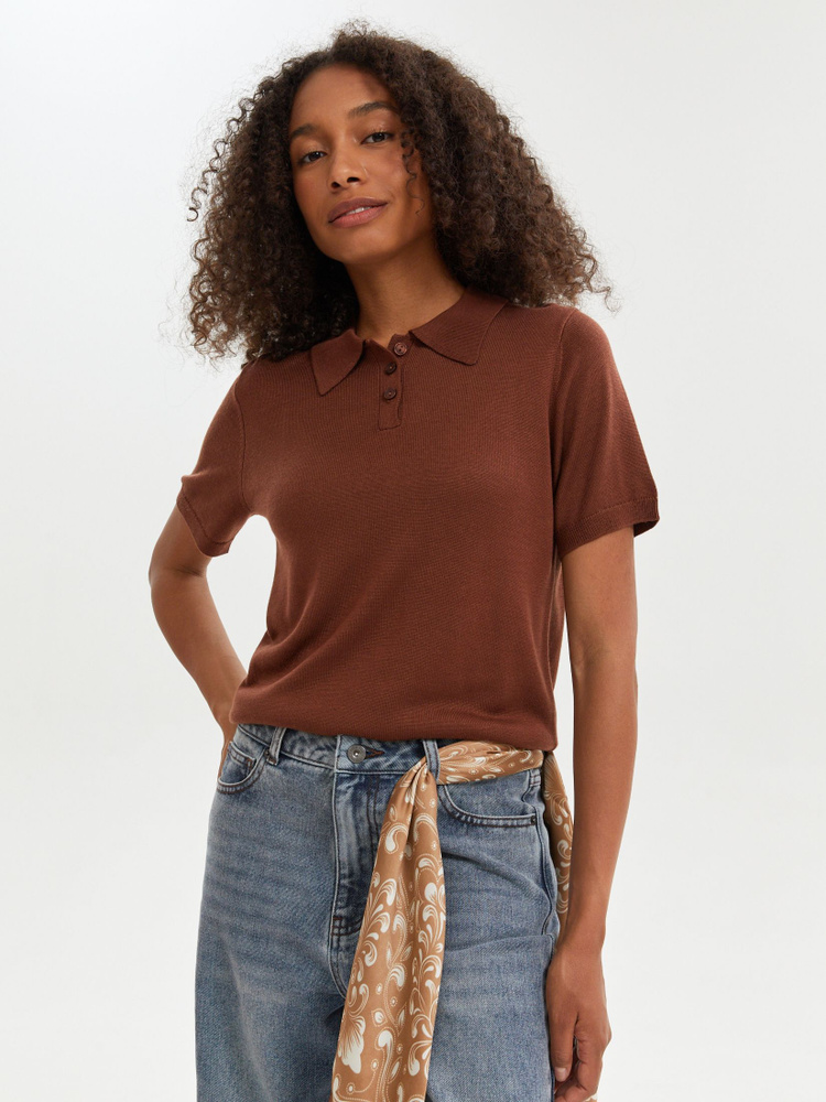 Джемпер Женский nice&easy терракот Вискоза, Акрил, размер 42 Короткий ...