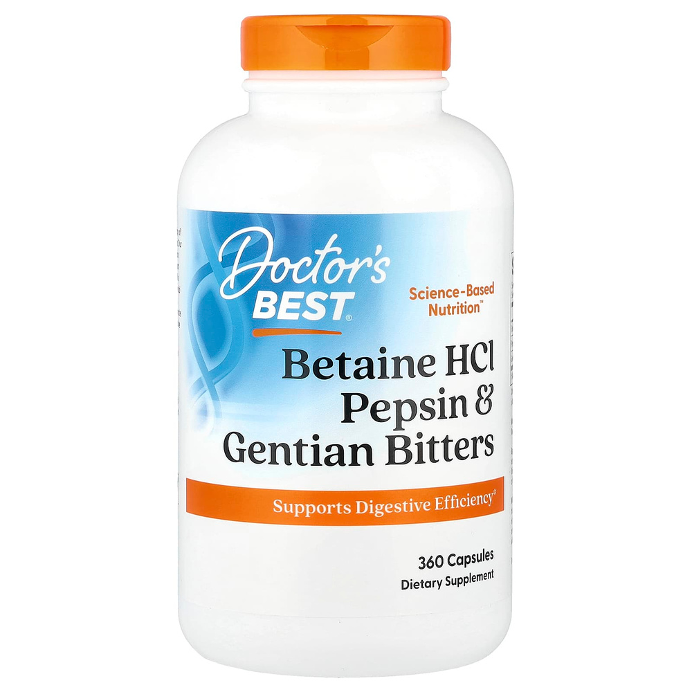 Doctor's Best Betaine HCL Pepsin & Gentian Bitters, Бетаин + Пепсин ...