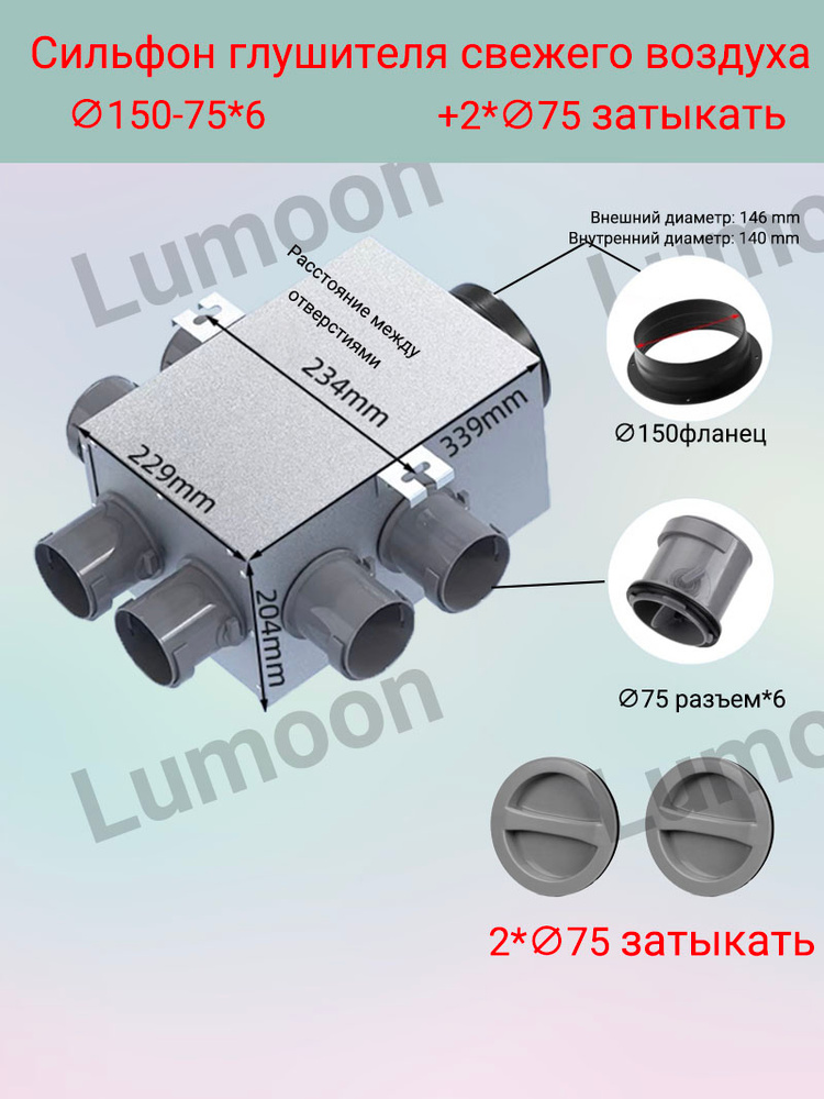 Бесшумный воздухораспределительный короб, соединитель 150-75*6 ...