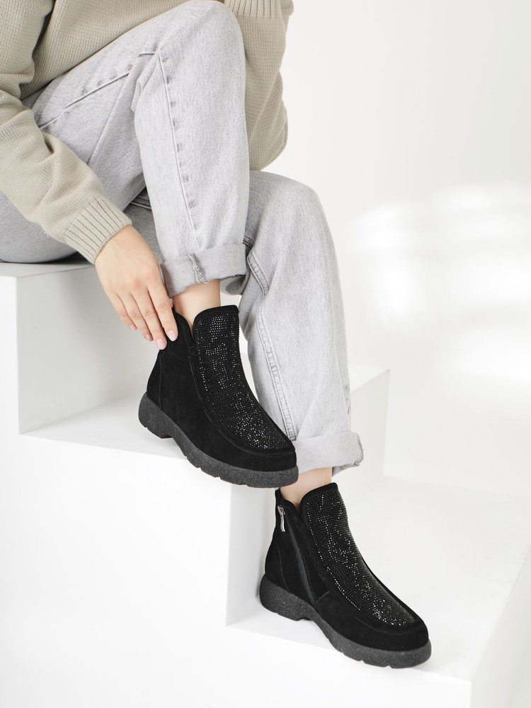 Ботинки Женский Covani черный, черный сапфир, размер 38 в байкерском стиле Зима 7 Молния, Шнурки ...