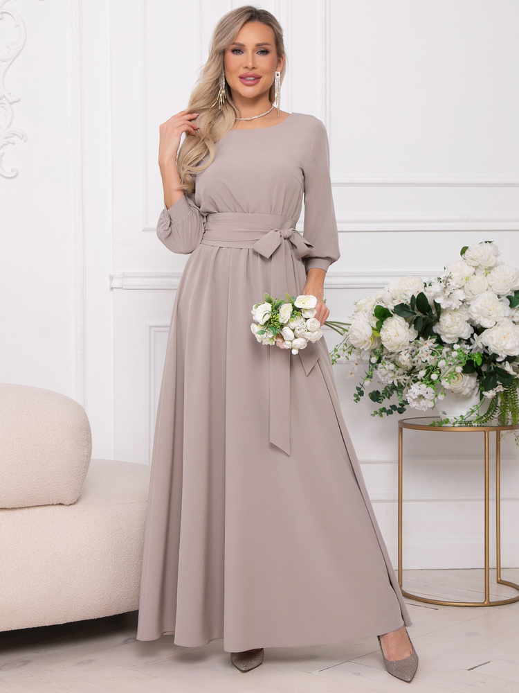 Платье Женский BELLMELODY пыльный бежевый Вечерний/праздничный Три четверти Текстиль, размер 52 ...