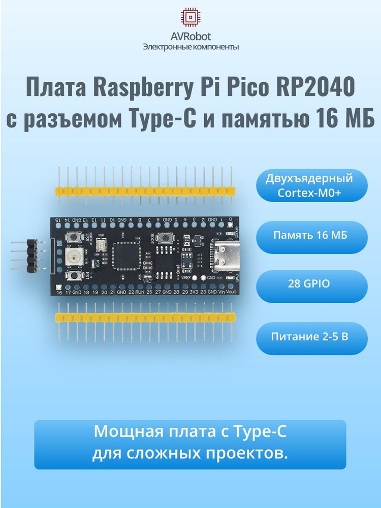 Плата Raspberry Pi Pico RP2040 TYPE-C 16MB купить на OZON по низкой ...