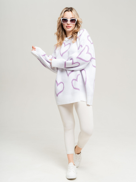 Свитер Женский BESTAMIN белый, пыльная сирень Шерсть, Акрил, размер 48 ...