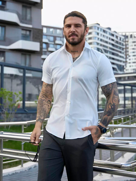 Рубашка Мужской Brostem молочный Короткий Хлопок, Модал Воротник Однотонный, размер 54 ...