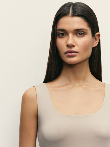 Майка Женский Zarina бежево-розовый, размер 52 Полиэстер, Эластан Повседневный Вьетнам ...