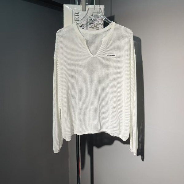 Футболка Женский Miu Miu белый Длинный размер 46 Натуральный шелк Логотип облегающий