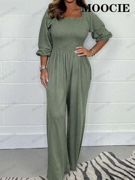 Комбинезон Женский MOOCIE, размер 52 болотный На любой сезон Складки с брюками Повседневный ...