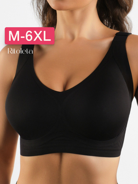 Бюстгальтер Женский Ritoleta без косточек, бесшовный, размер 52 черный Нейлон, Спандекс ...