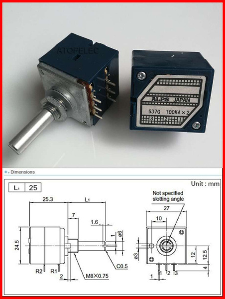 1x ALPS RK27 100KAX2 круглый стерео -ручка -с -аттенюатор Double 100K ...