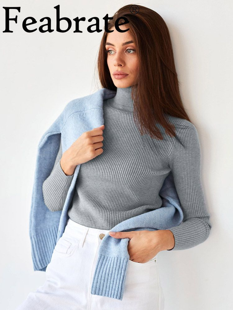 Свитер Женский Feabrate серовато-розовый Полиэстер, размер 44, 46 Без застежки облегающий ...