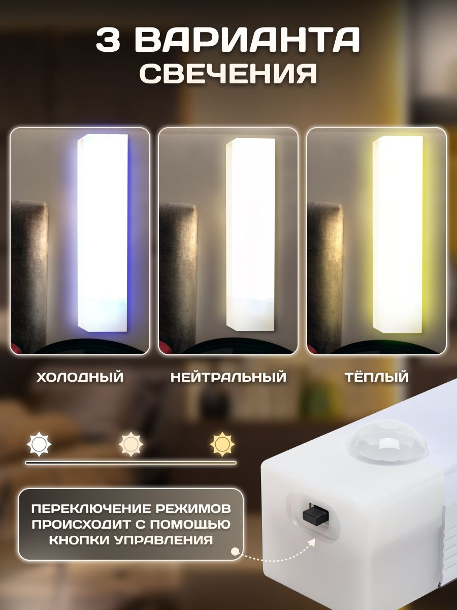 Светильник светодиодный с датчиком движения, 50 см, потолочный ...