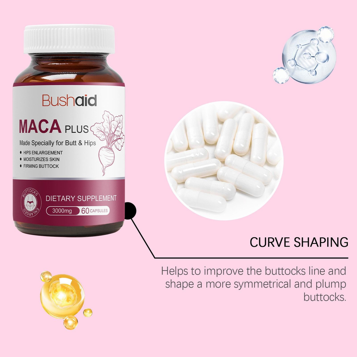 Капсулы Bushaid MACA PLUS 3000 мг с Экстрактом Маки для Увеличения и ...