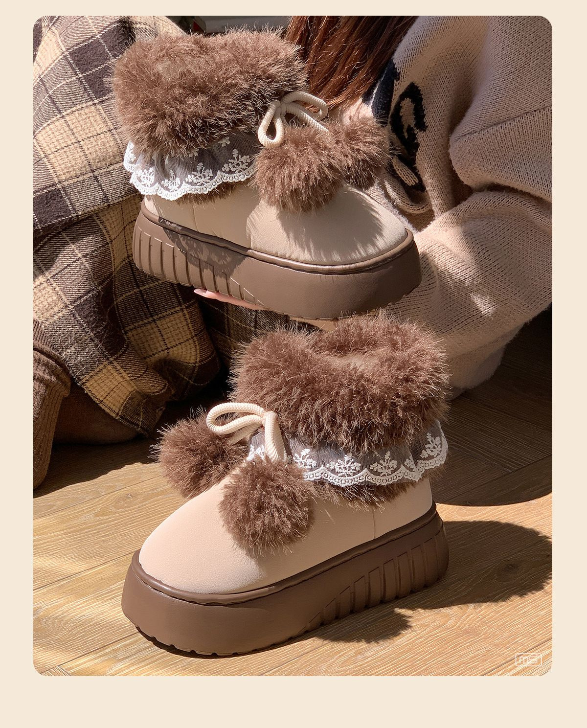 Сапоги Женский MOOCIE полусапоги, размер 38, 39 светлый хаки Еврозима Платформа Китай Кружево ...