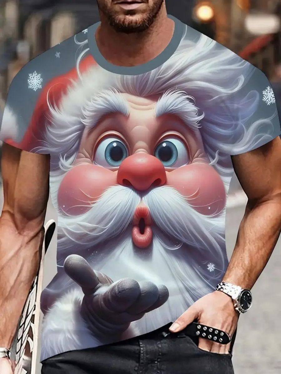 Футболка Мужской кармин Короткий, размер 52 Полиэстер Елочка, Портрет свободный Повседневный ...