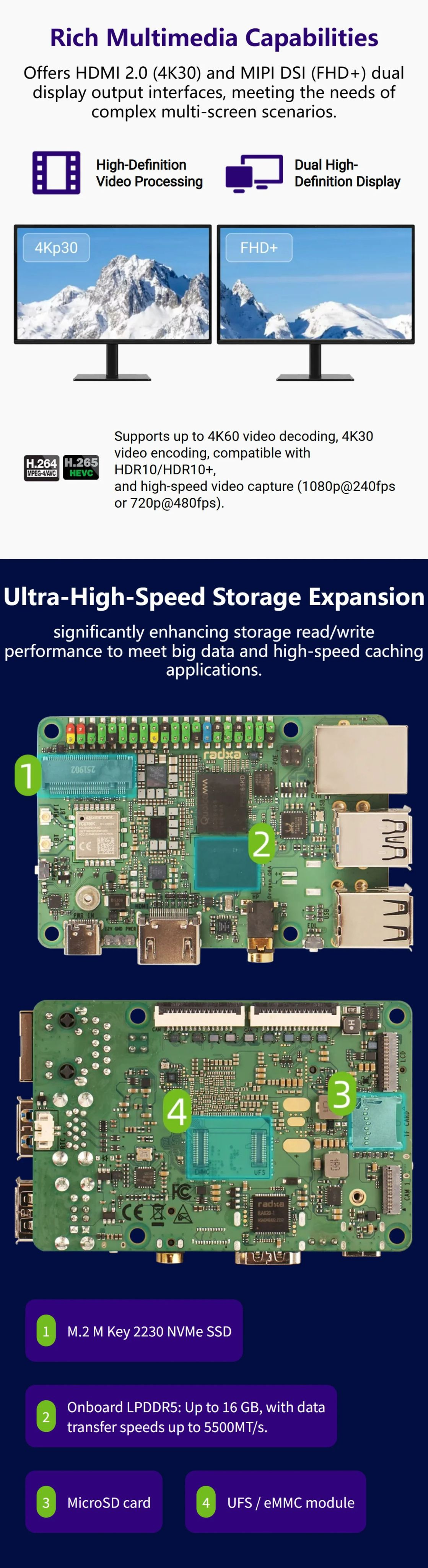 Radxa Dragon Q6A 12GB пластина, Edge AI,12 TOPS,LPDDR5,Octa-core tri ...
