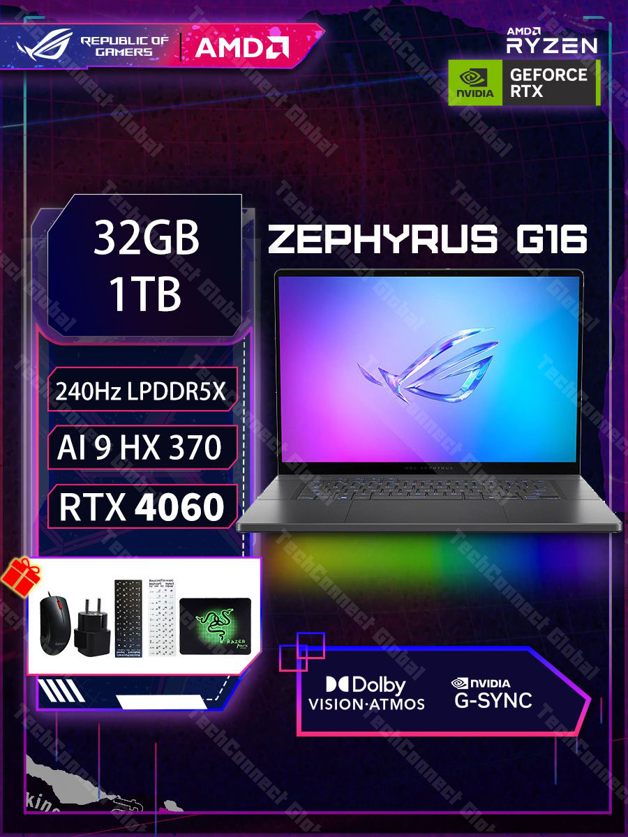 Игровой ноутбук ASUS, 16, H, AMD Ryzen AI 9 HX 370, 32 ГБ, NVIDIA ...